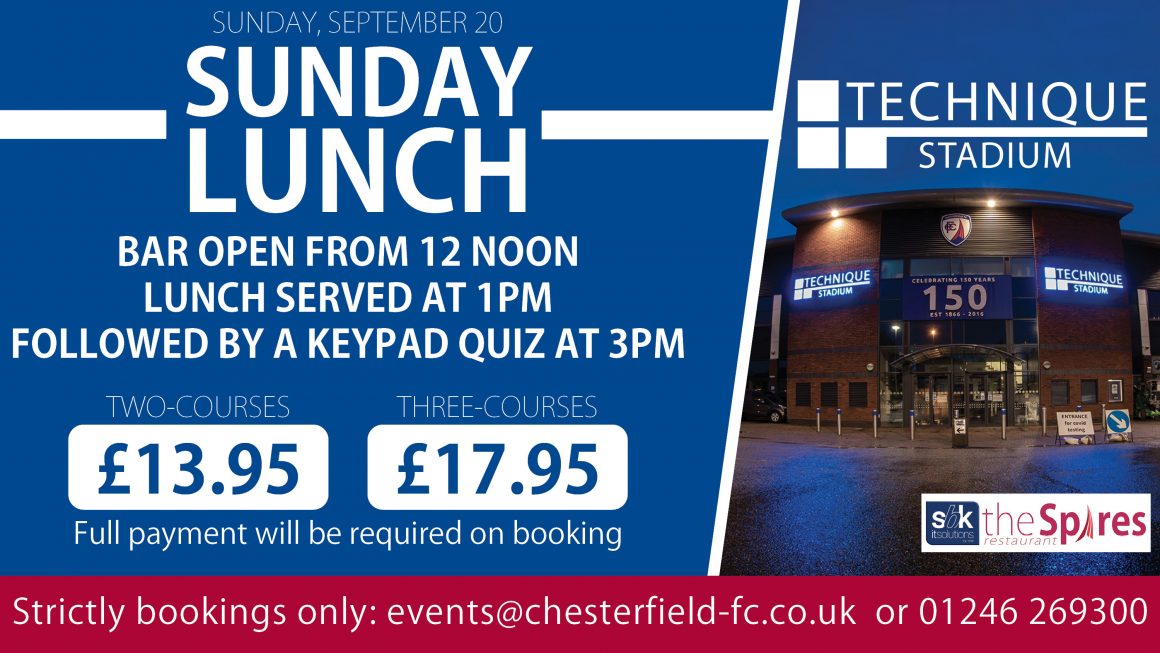 Sunday lunch at the Technique Stadium – Chesterfield FC