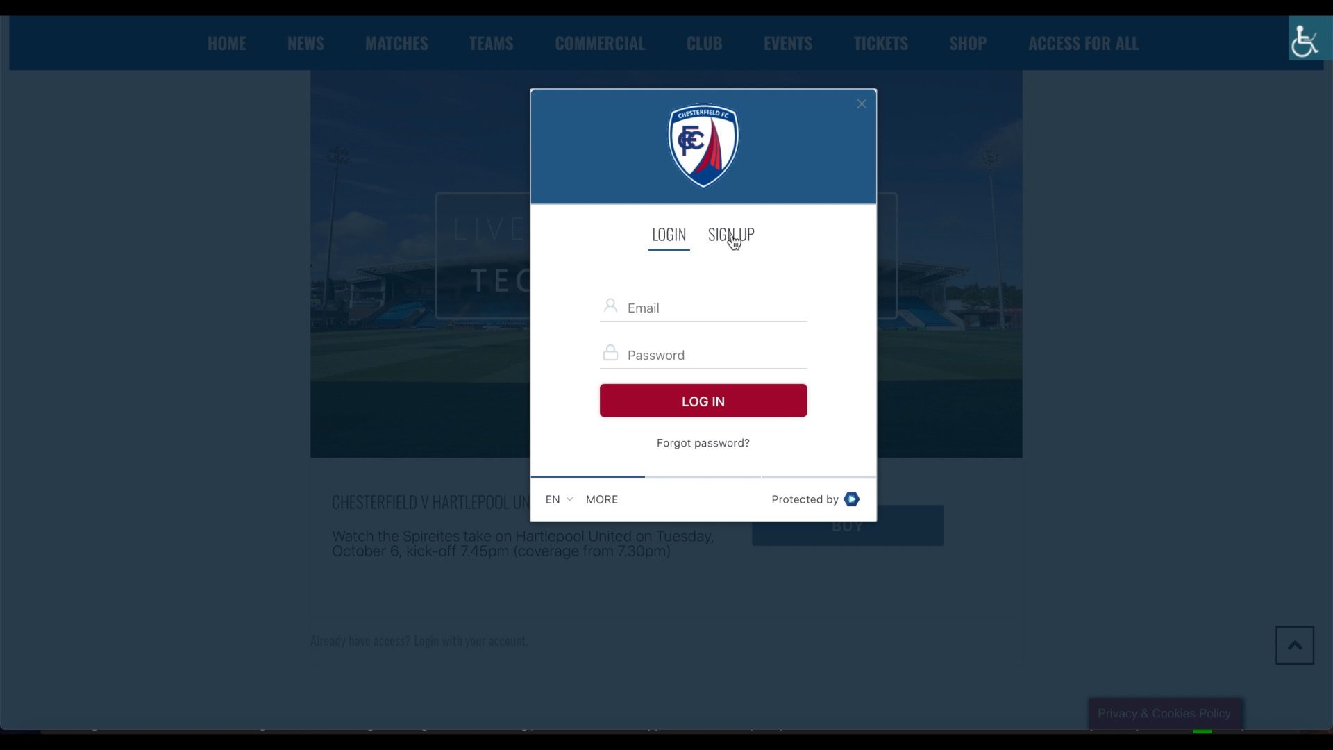 Guide to signing up for live stream | Chesterfield FC
